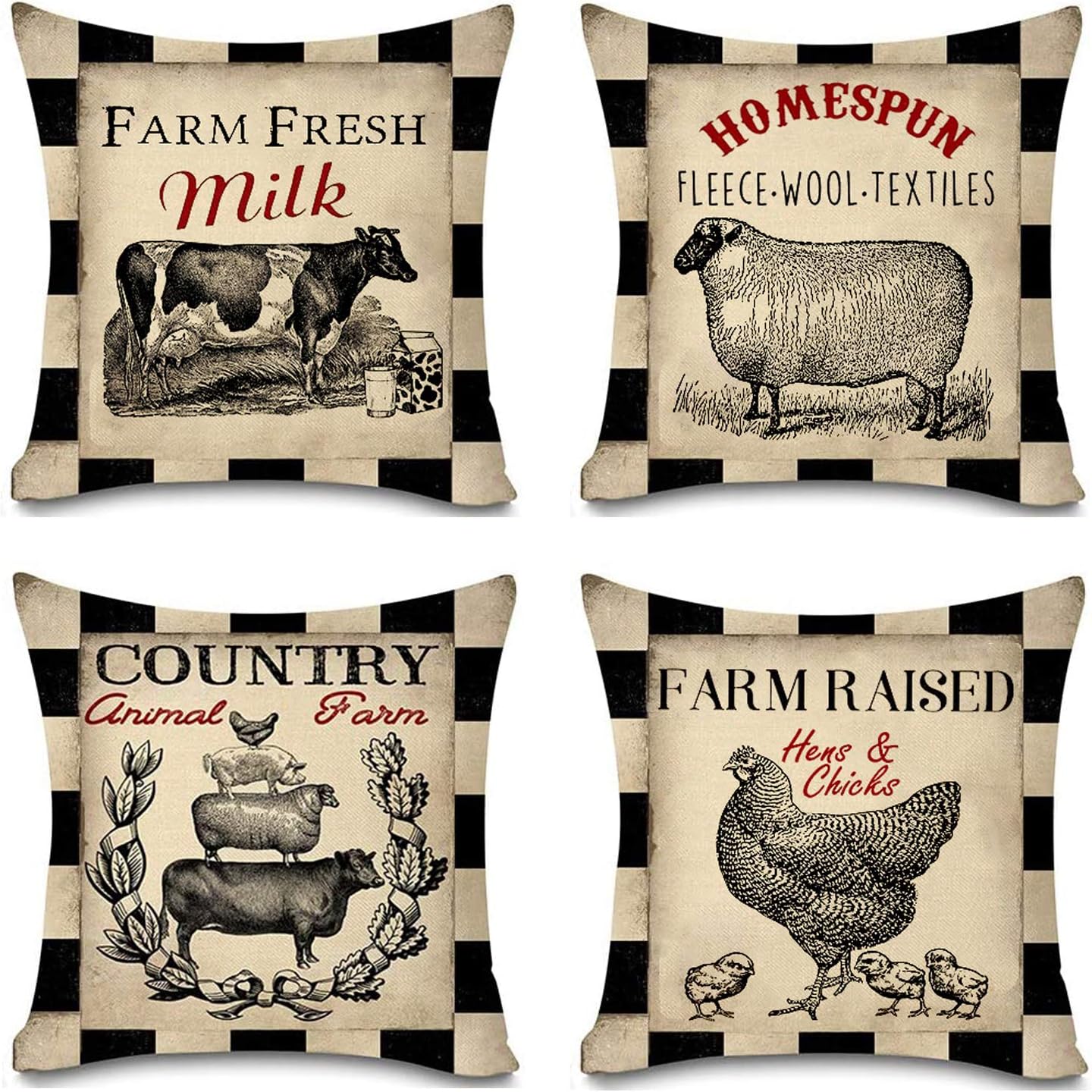 Amazon.com: Pillow Covers Rustic Wood Grain with Animal Farm Rooster ...