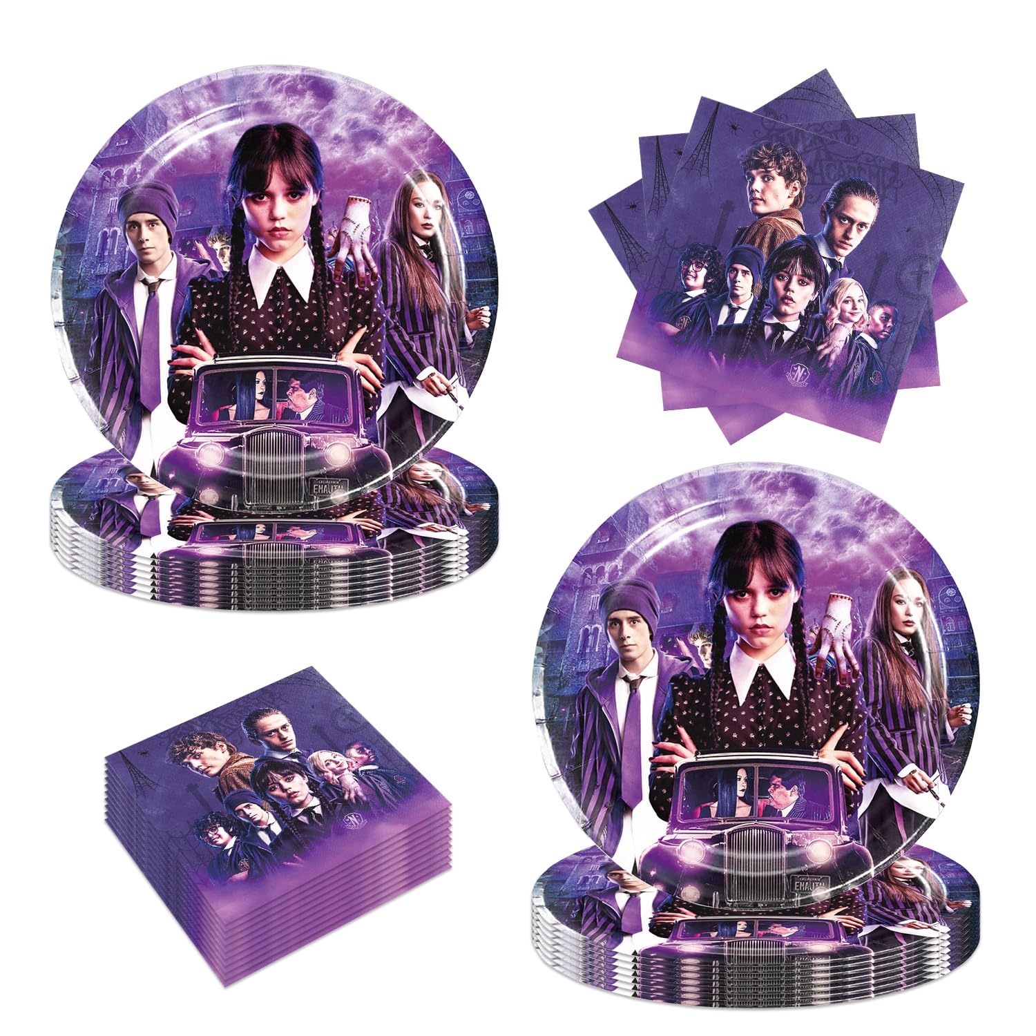 40 Pcs Wednesday Addams Party Supplies, Including 20 Plates and 20 ...