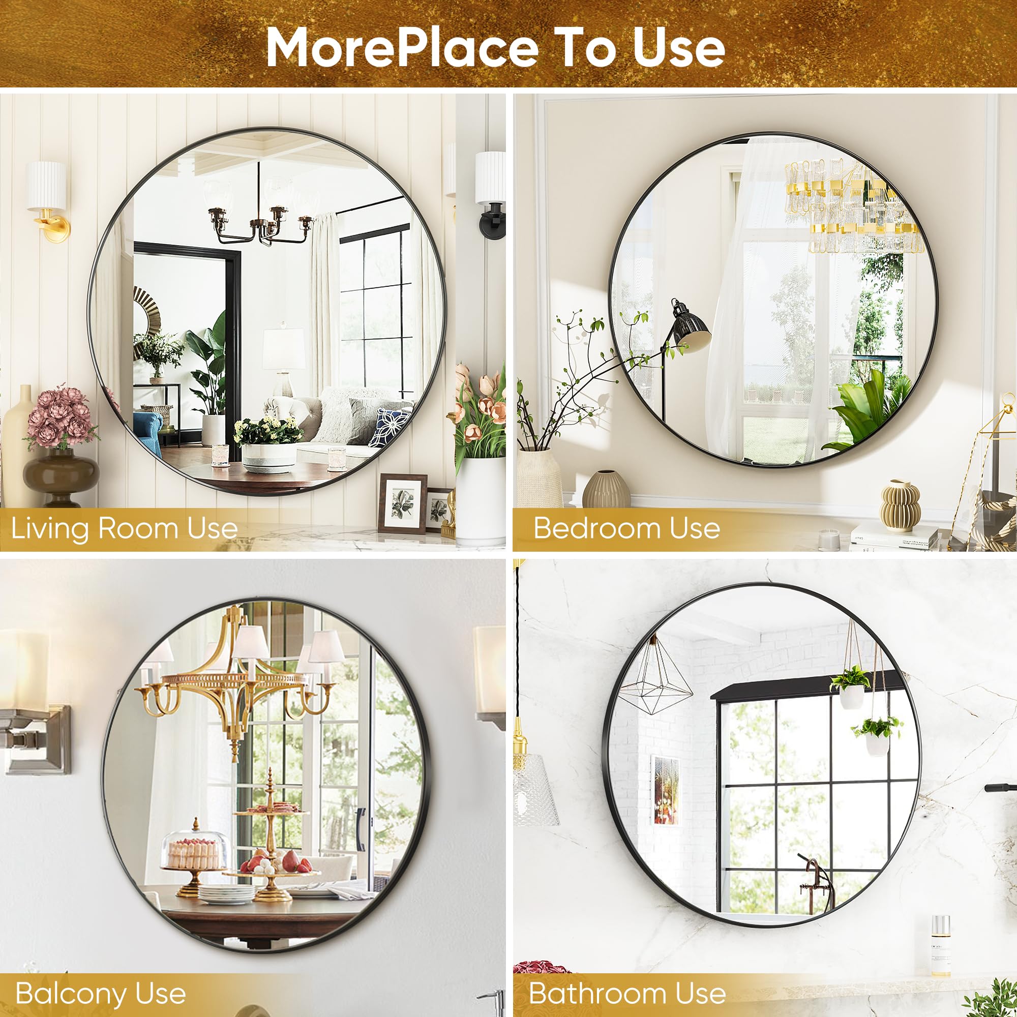 Snapklik.com : 16 Inch Round Mirror, Black Metal Frame Circle Mirror ...