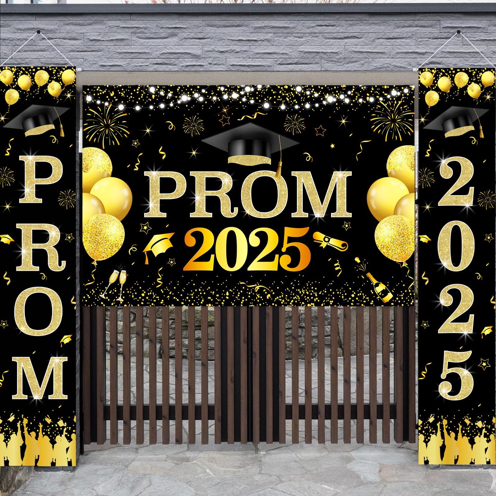 Prom Decorations 2025 Black and Gold - Prom 2025 Backdrop and Door ...