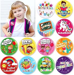 DPKOW Einschulung Deko für Junge Mädchen Alles Gute Zum Schulanfang Button Anstecker Schulkind ...