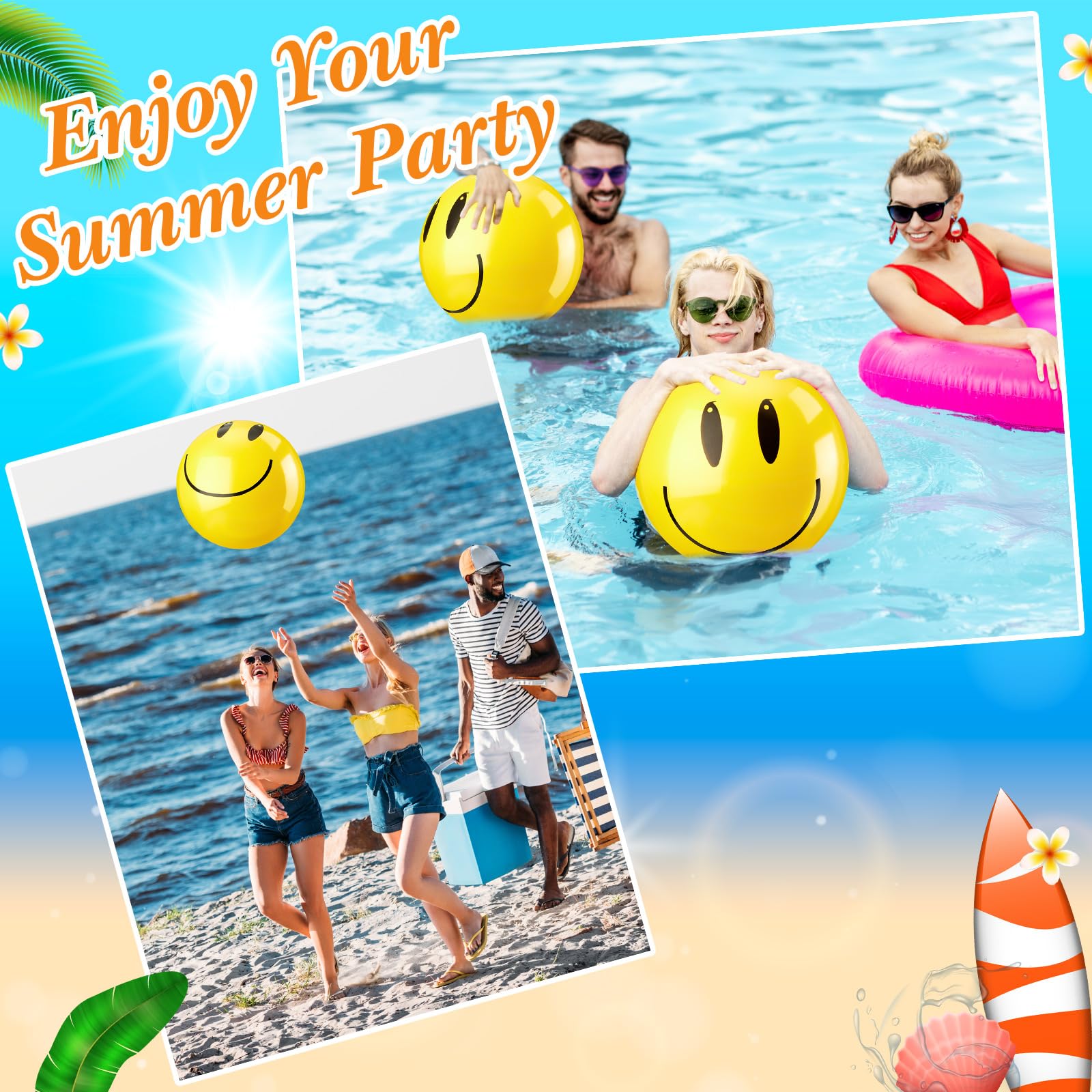 Snapklik.com : 6 Pcs Smile Inflatable Beach Balls 12 Inch Summer Beach ...