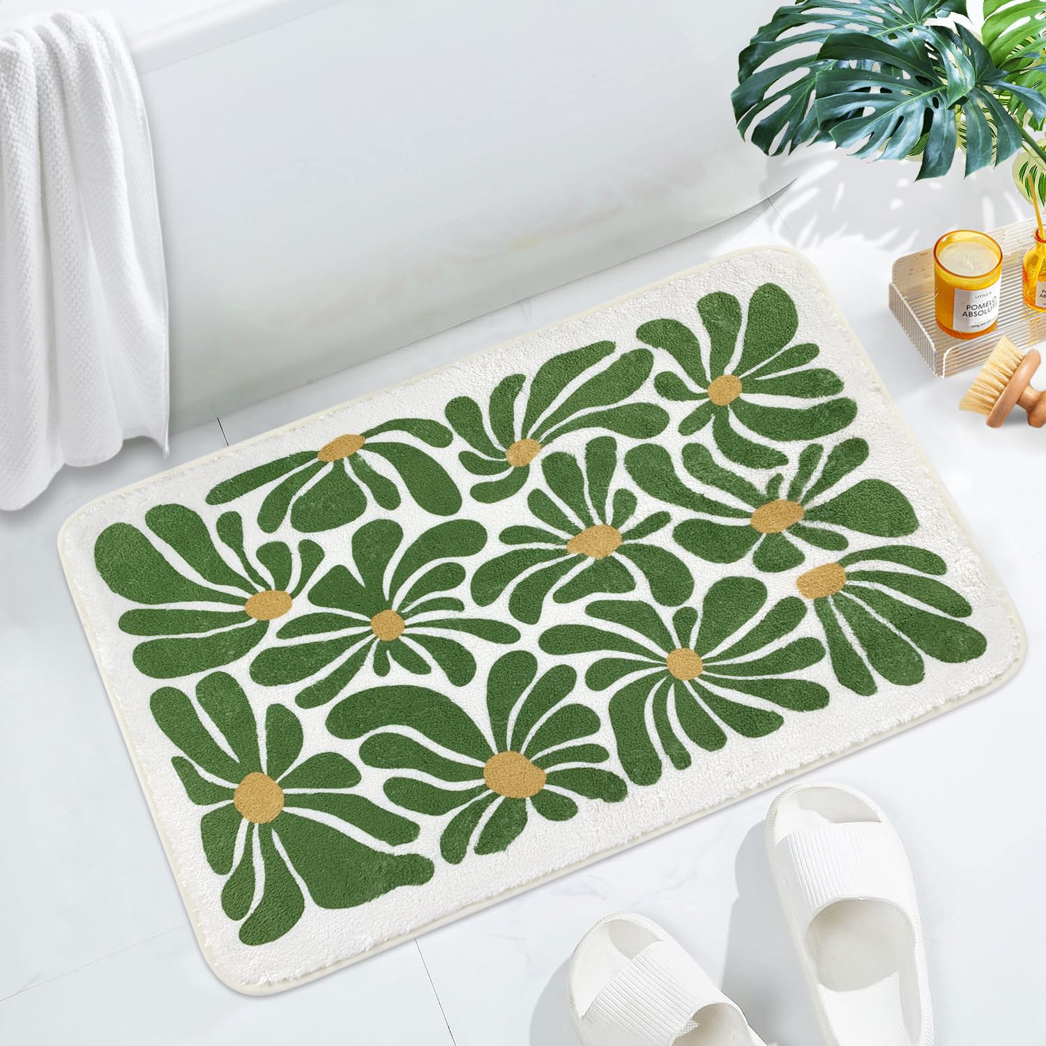 Amazon.com: SHIYUE Green Bathroom Mat Cute Flower Bath Rug, Soft Cozy ...
