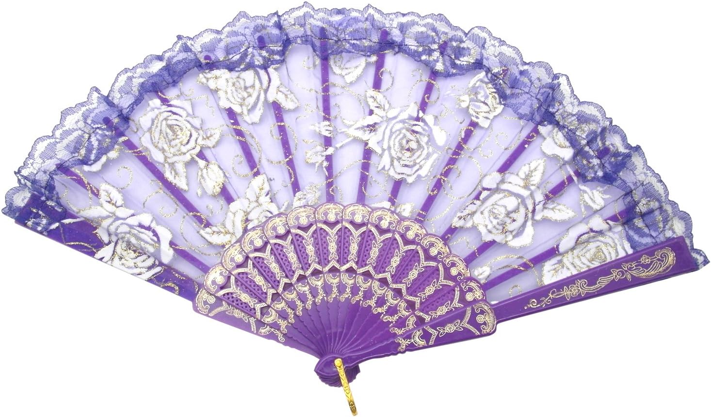 Amazon.com: TRENDBOX Flower Rose Lace Handheld Chinese Folding Fan For ...