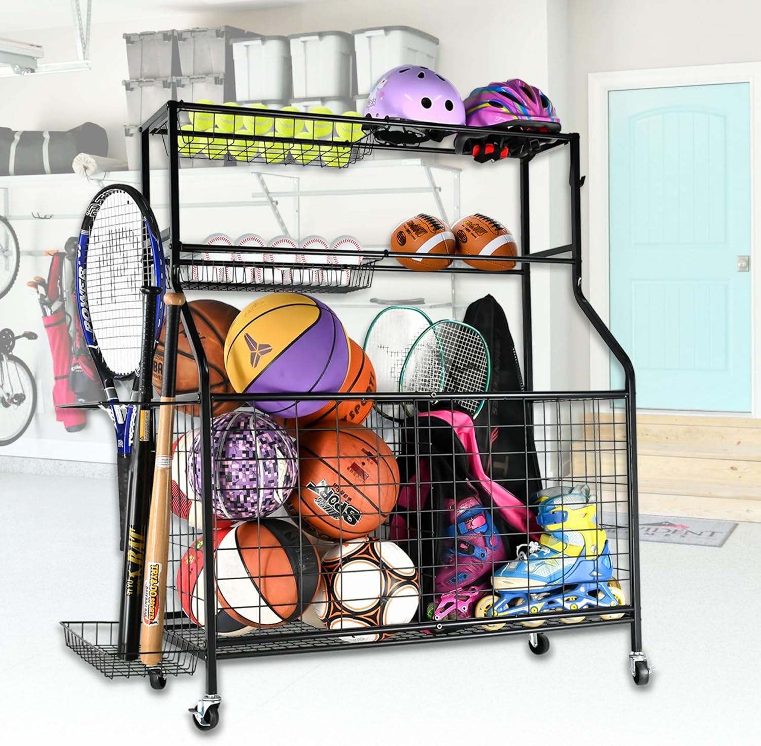 Amazon.com: YESON Garage Sports Equipment Organizer, High-Capacity ...