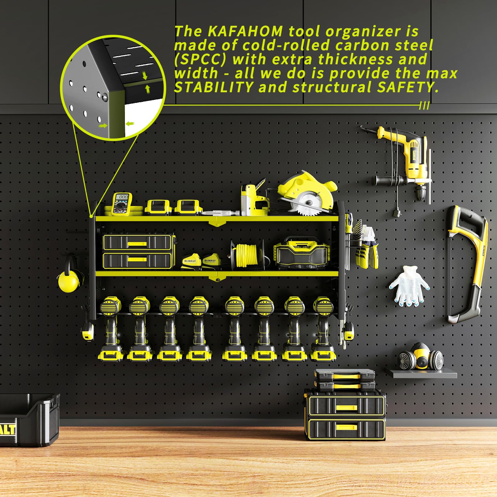 KAFAHOM Power Tool Organizer, Large 8 Drill Holder Wall Mount with 2 ...