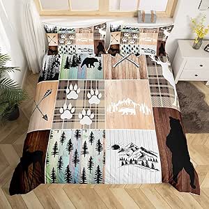 Amazon.com: Black Bear Moose Deer Comforter Cover Hunting Bedding Set Rustic Cabin Lodge ...