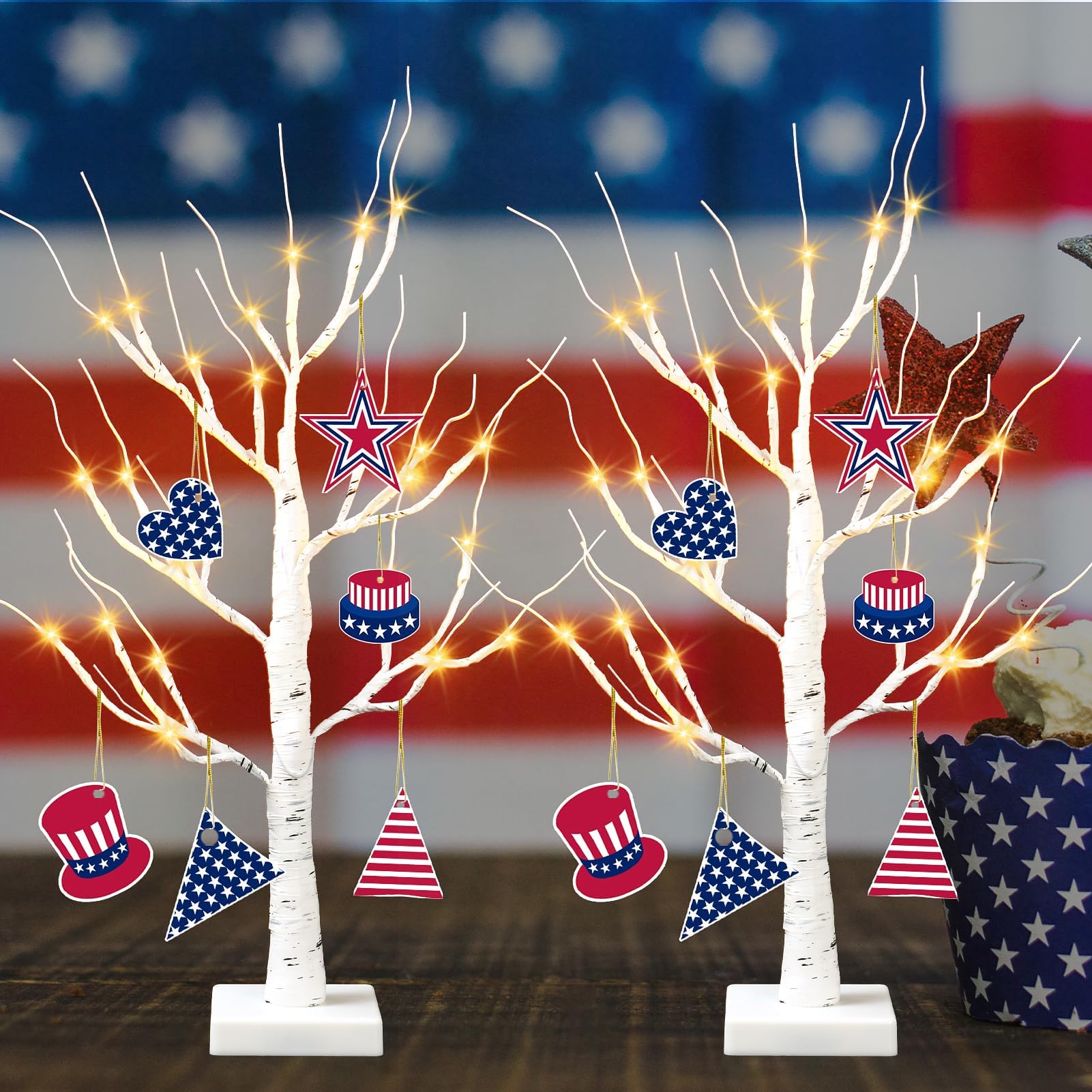 Amazon.com : Fourth of July Decorations, 2 Pack 2 FT/24'' Birch Tree ...