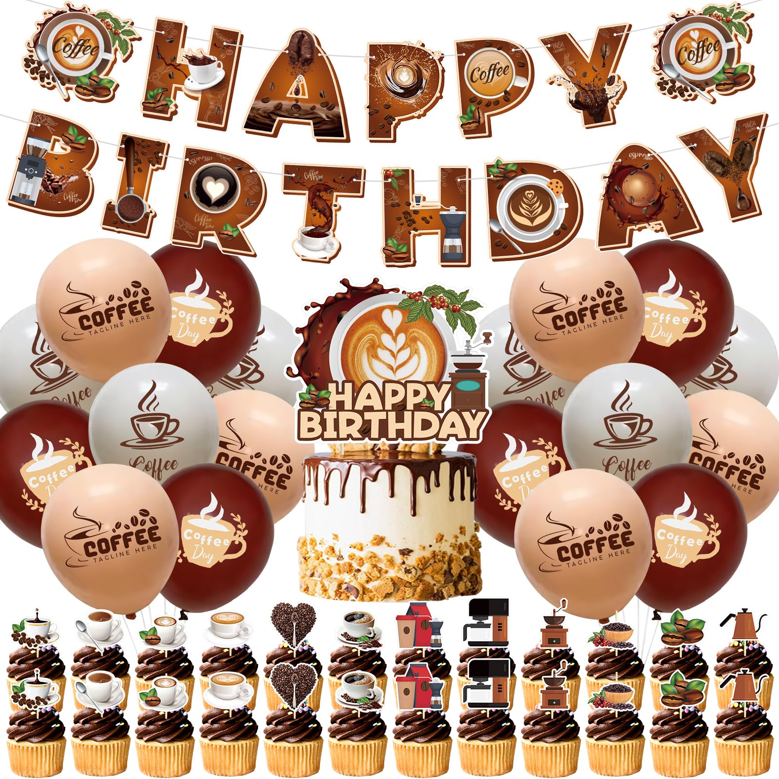 Amazon.com: 44 Pieces Coffee Party Supplies Includes Coffee Happy ...