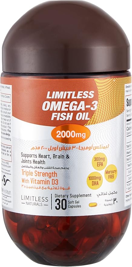 Limitless Naturals Omega 3 Fish Oil (2000mg, 30 Capsules): Buy Online ...