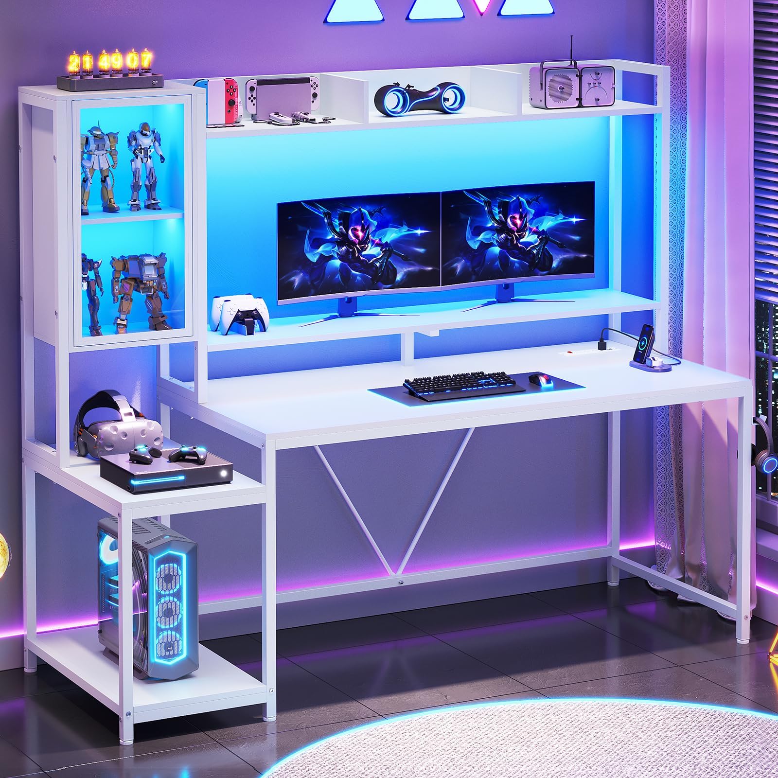 Amazon.com: SEDETA White Gaming Desk, 60'' Gaming Desk with Hutch and ...