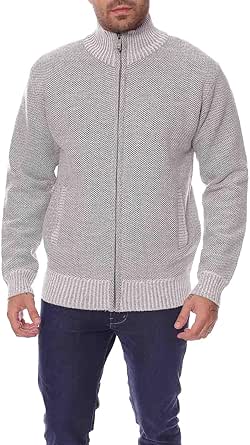 Men's High Collar Knit Jacket with Zipper – 100% Polyester, Long Sleeve ...