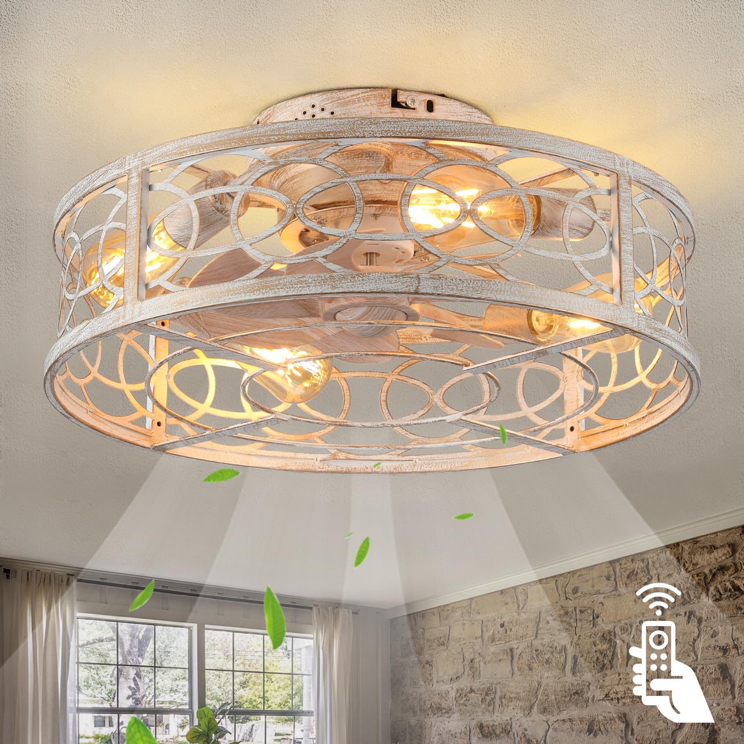 HUEOCZW 20" Small Ceiling Fans with Lights and Remote,Caged Farmhouse ...