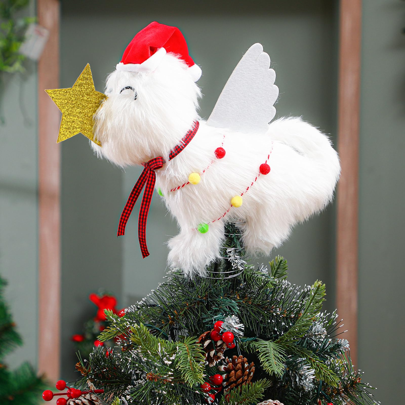 Amazon.com: JellyArch Dog Christmas Tree Topper with Hat Glitter Star ...