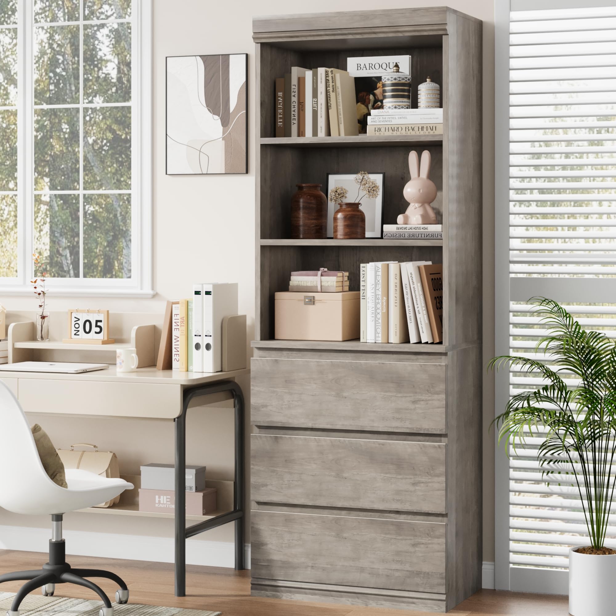 Amazon.com: Bookcase with Drawers 70.27 Inches Tall Bookshelf Farmhouse ...