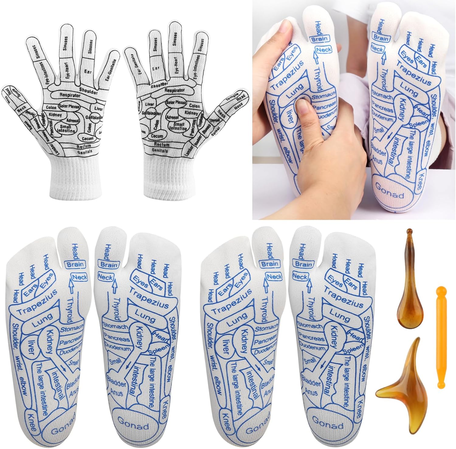 Reflexology Socks with Massage Tool, Acupressure Socks with Gloves, 6 ...