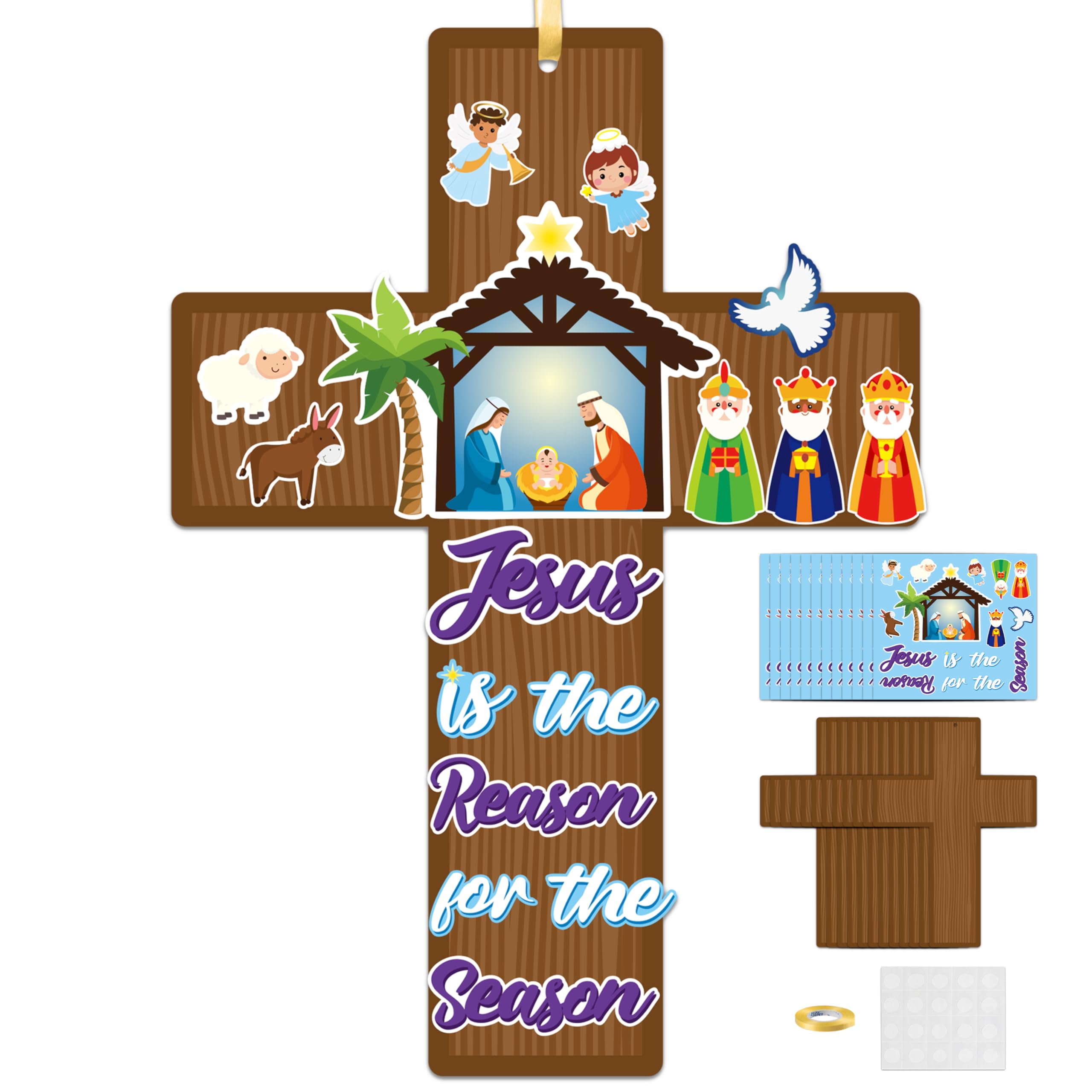 Amazon.com: WATINC 24Pcs Christmas Nativity Scene Cross Craft Kit for ...