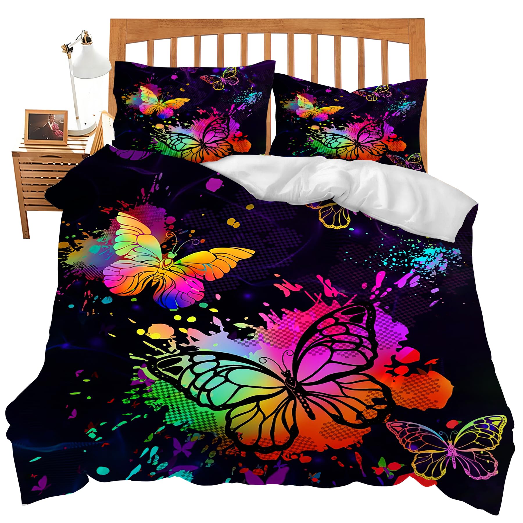 Amazon.com: Colorful Butterfly Bedding Set Twin Queen King Full Size ...