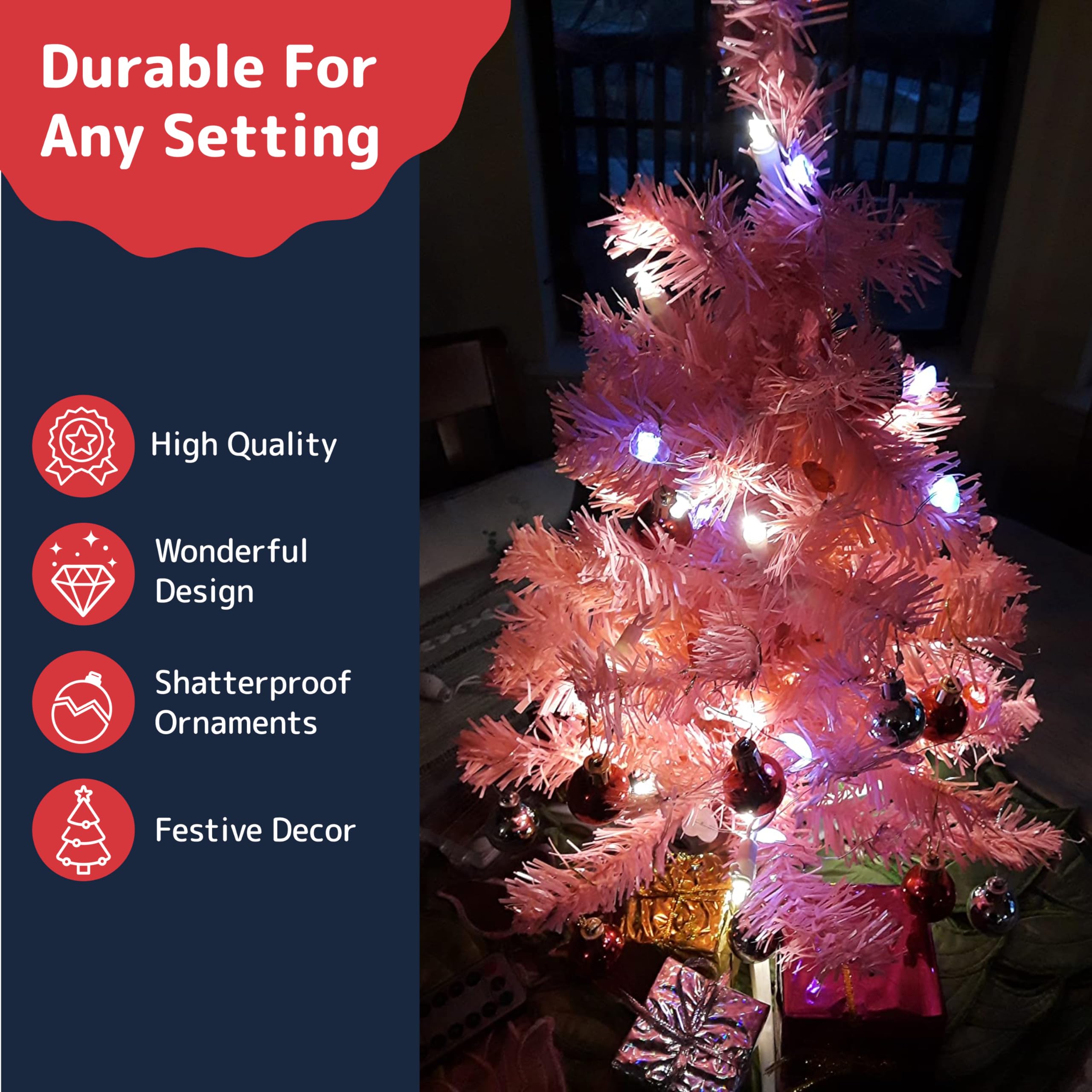 PREXTEX 23-Inch Mini Pink Flocked Christmas Tree with LED Lights ...