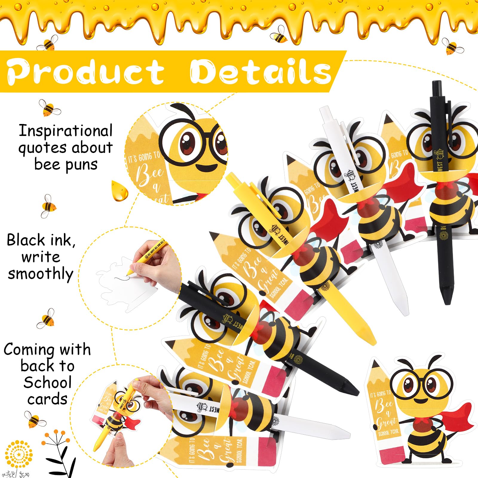 Bee Pencils For Kids 96-Pack Bee-Themed Pencils - 8 Fun Designs With ...