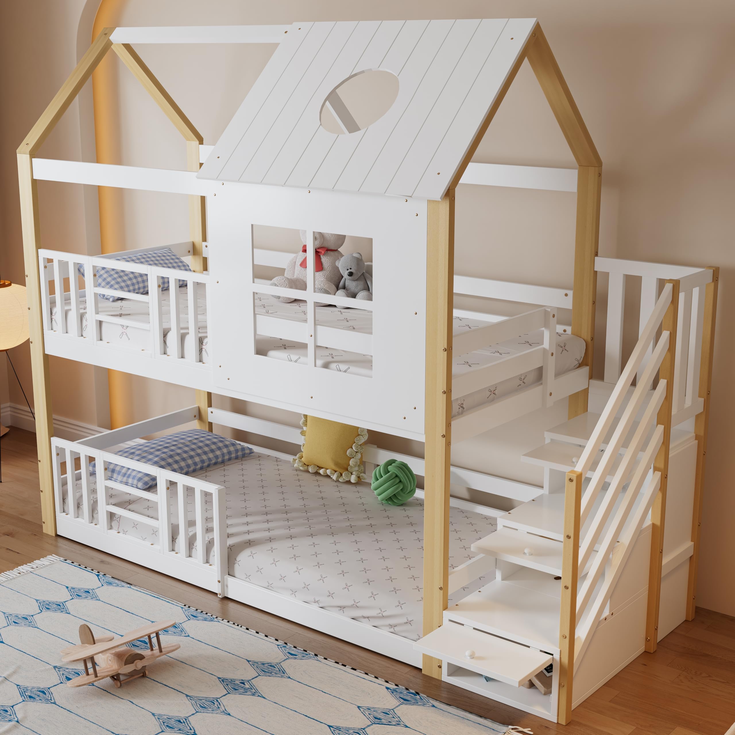Etagenbett 90x200 mit 2 Schubladen, Rutsche und Stauraumleiter ...