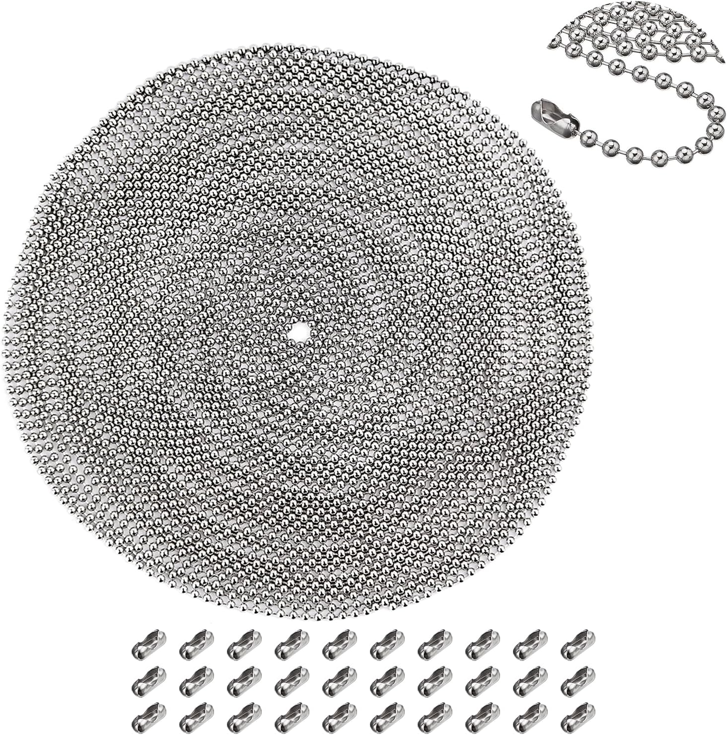 Amazon.com: 2.4mm Ball Bead Chain, Extra Long 110ft Stainless Steel ...