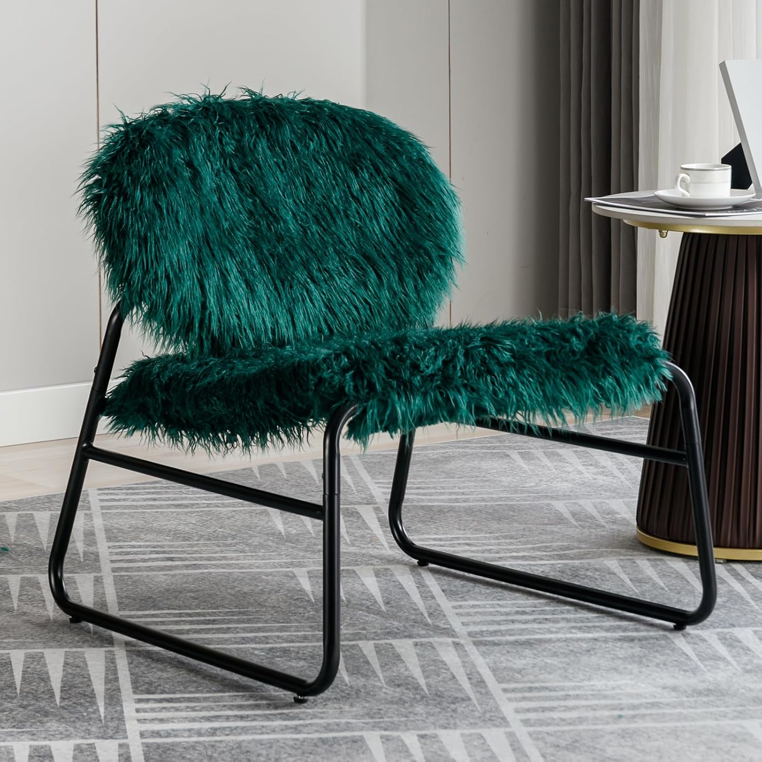 Amazon.com: LuxyHoom Modern Accent Chair, Comfy Faux Fur Chair, Green ...
