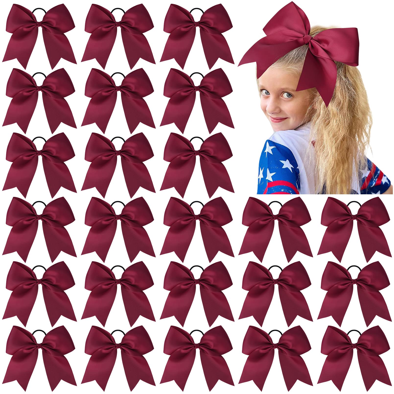Amazon.com : 24 PCS 8" Large Cheer Bows Maroon Girl Hair Bows ...