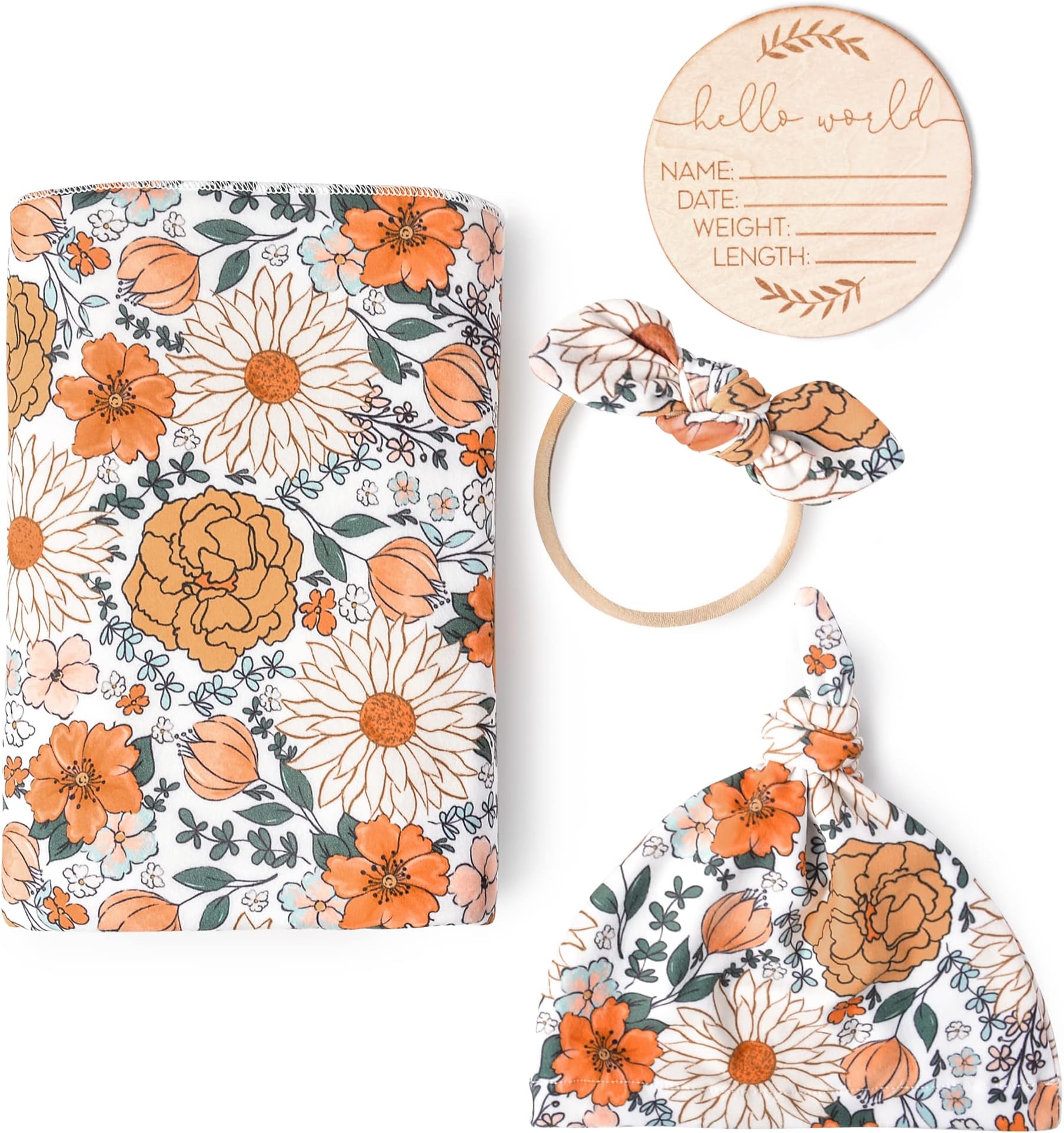 Amazon.com: Infant Floral Swaddle Wrap with Headbands Hats Value Set ...