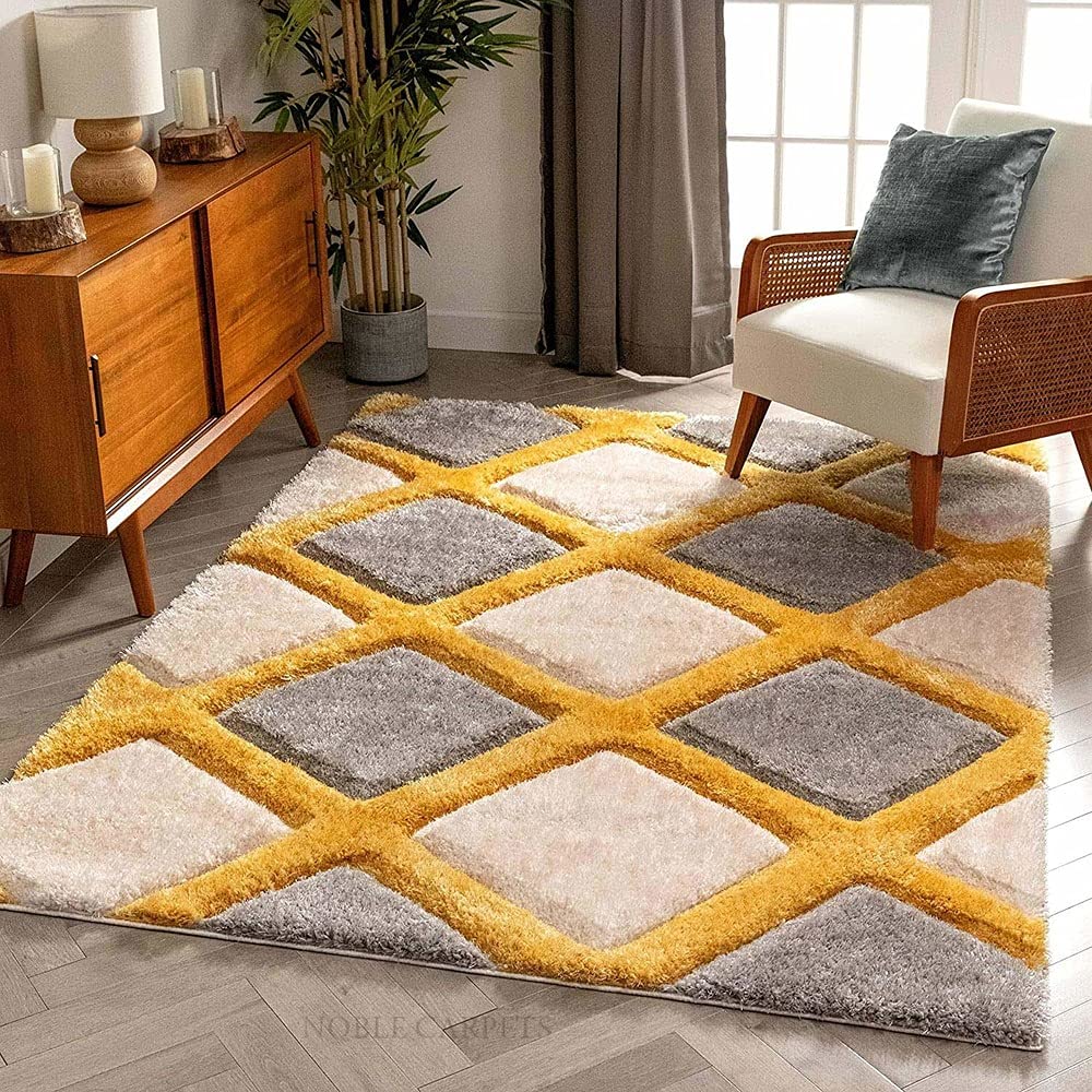 Buy Nuha Rugs 3D Shag Rug Yellow Color 5 cm Pile Height Modern Shaggy ...