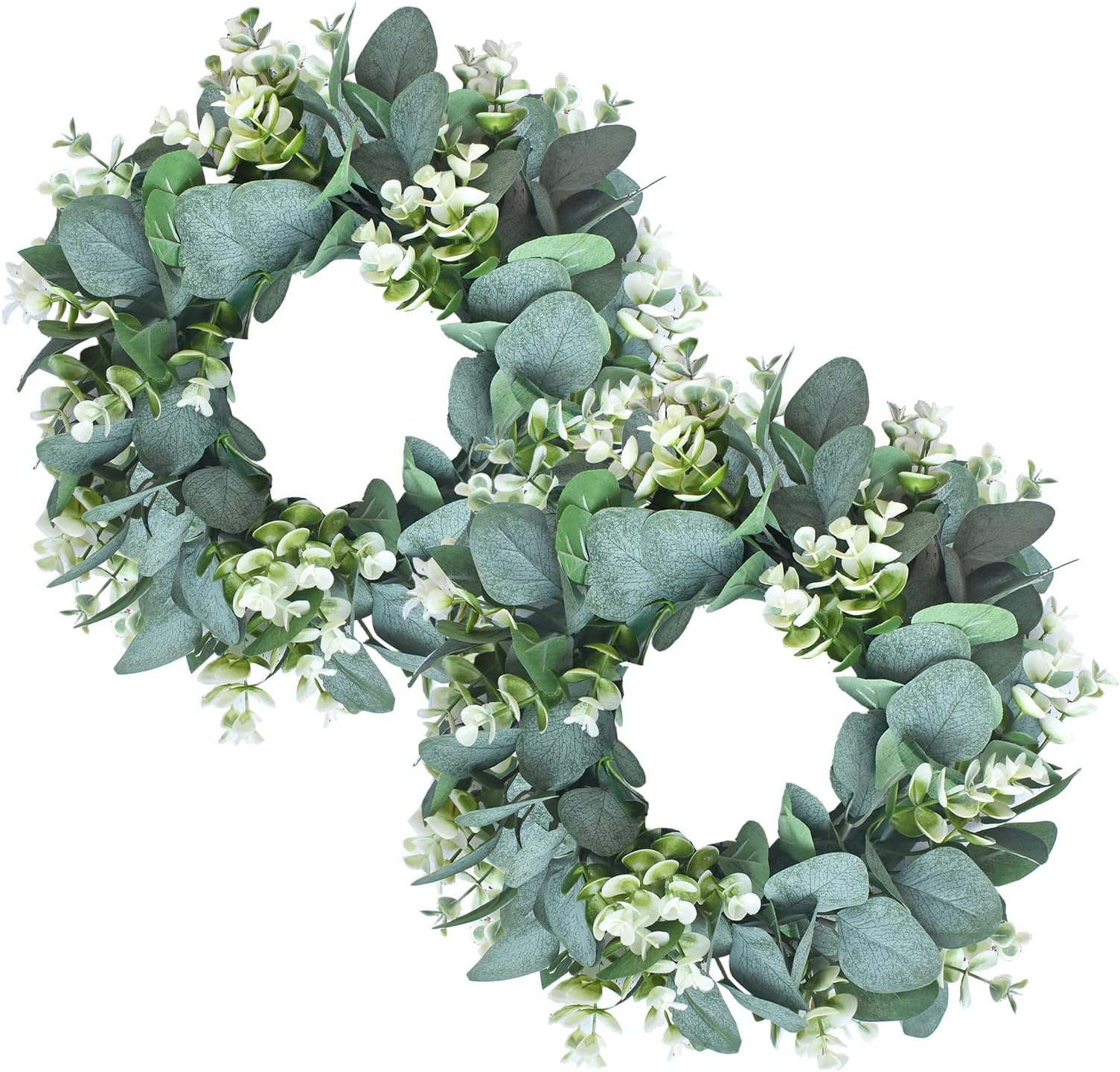 Amazon.com: WATUNID 2PC Artificial Eucalyptus Wreath for Front Door, 14 ...