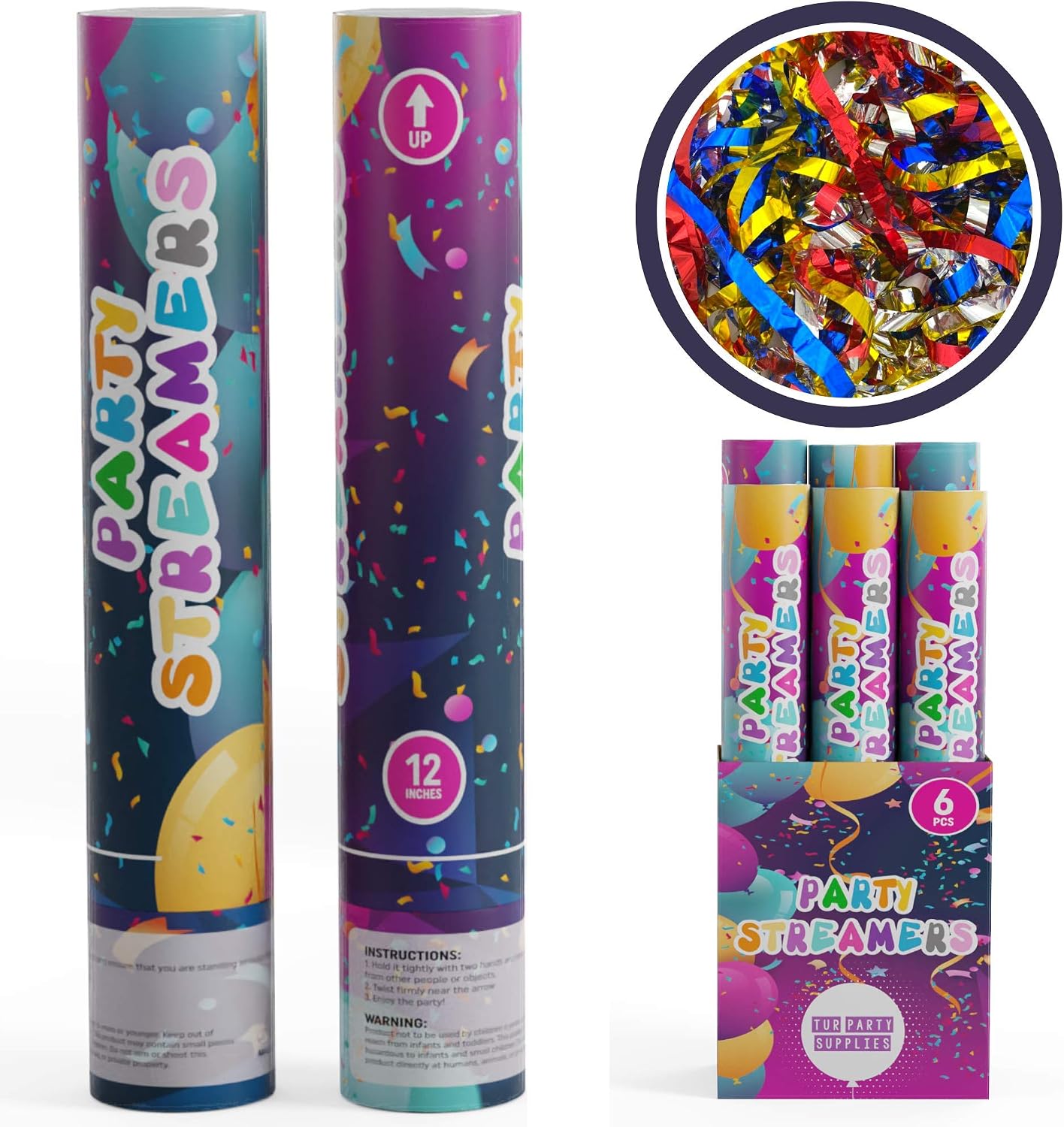 Amazon.com: TUR Party Supplies No Mess! Large Streamer Confetti Cannons ...