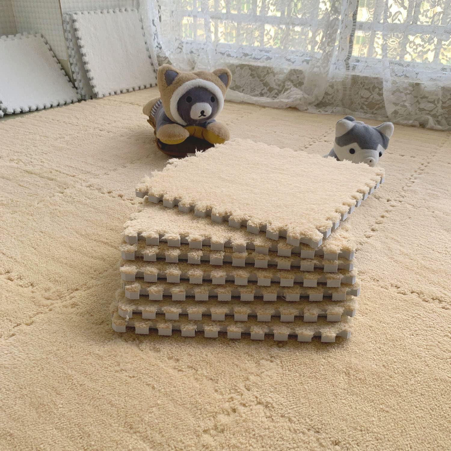 Amazon.com: HUIDUO 16 Pcs Kids Interlocking Carpet Tiles with Border ...