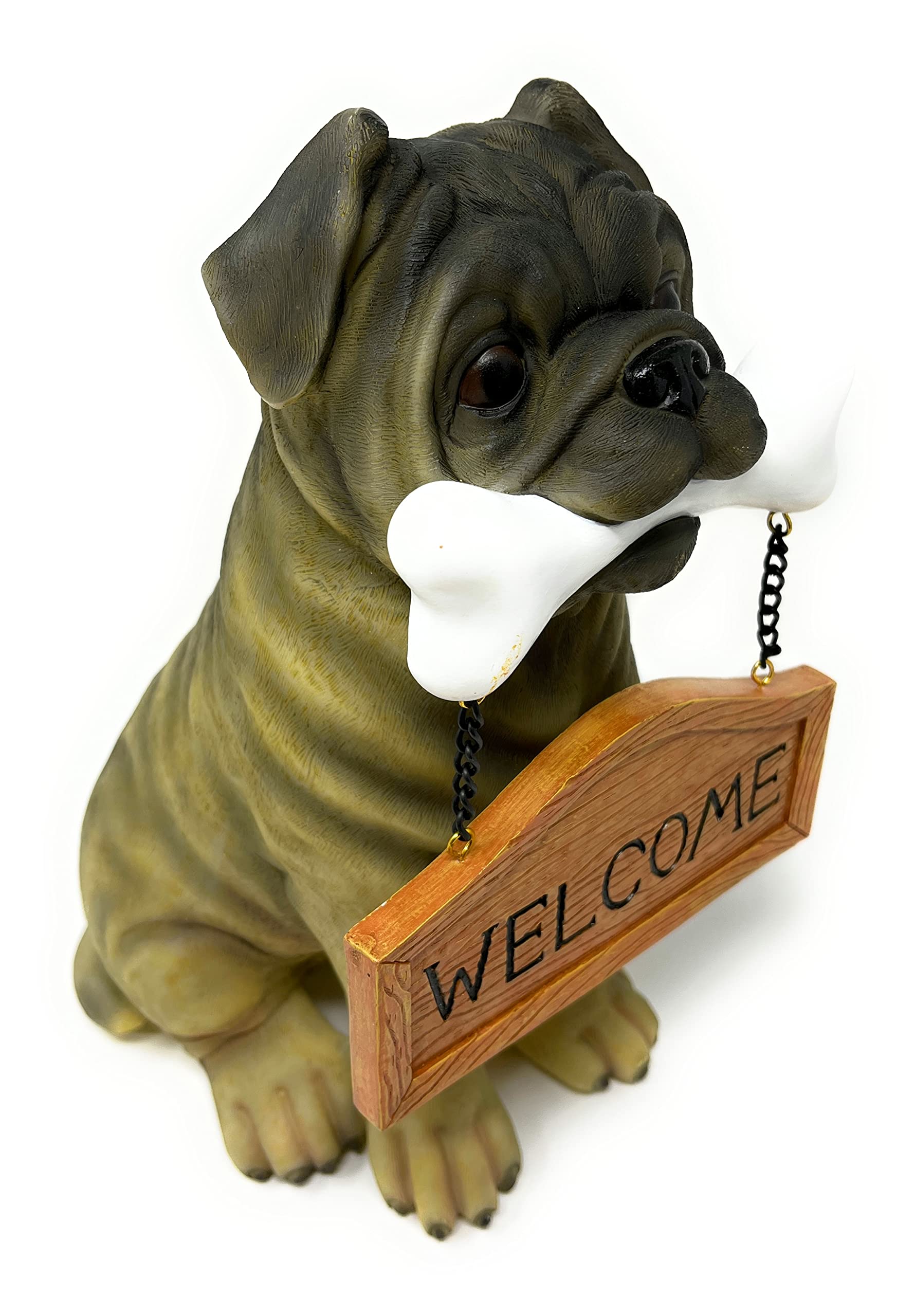 Amazon.com: Nature's Mark Pug Dog Puppy Statue with Reversible Welcome ...