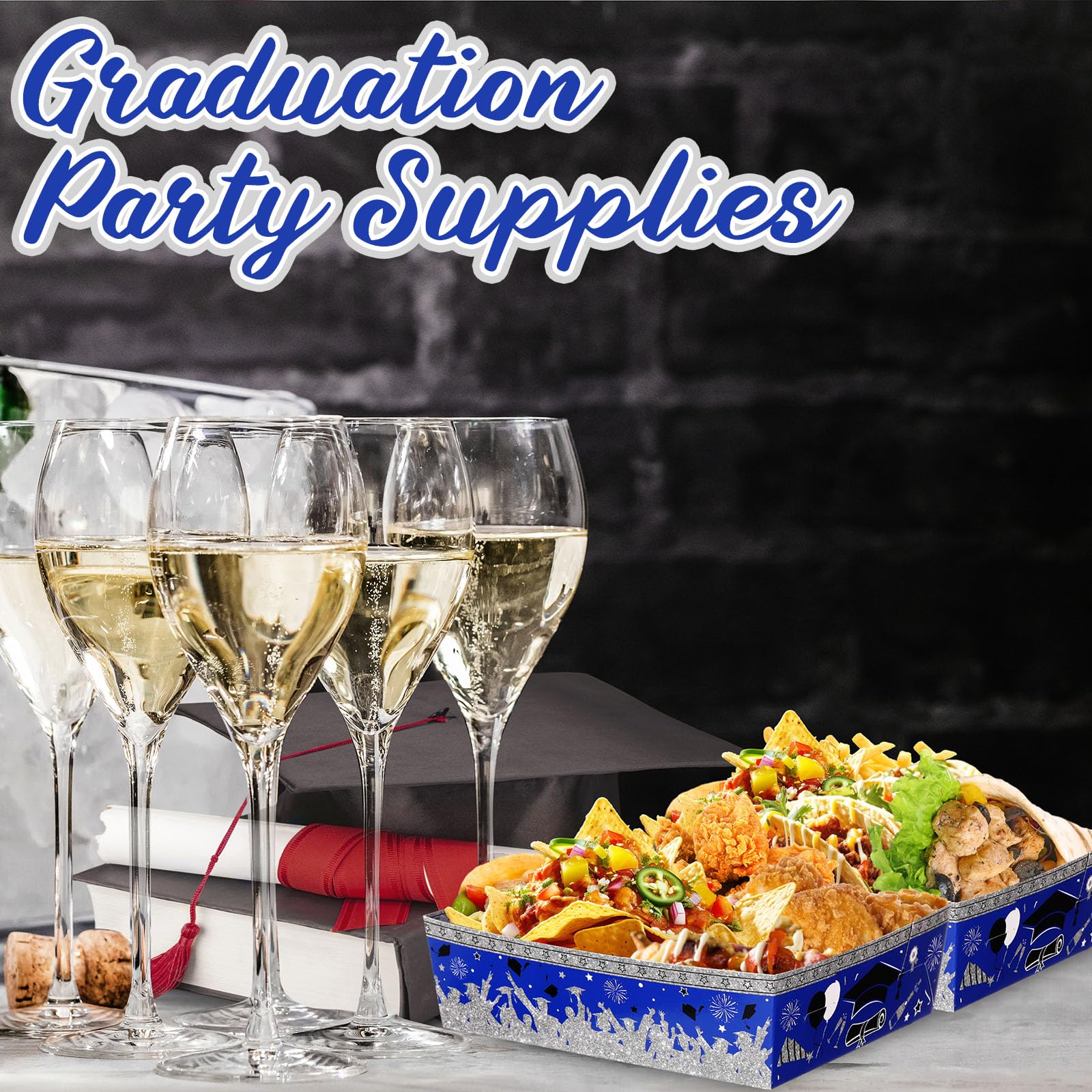 Snapklik.com : 36 Pcs 2024 Blue Silver Graduation Paper Food Trays 5 Lb ...