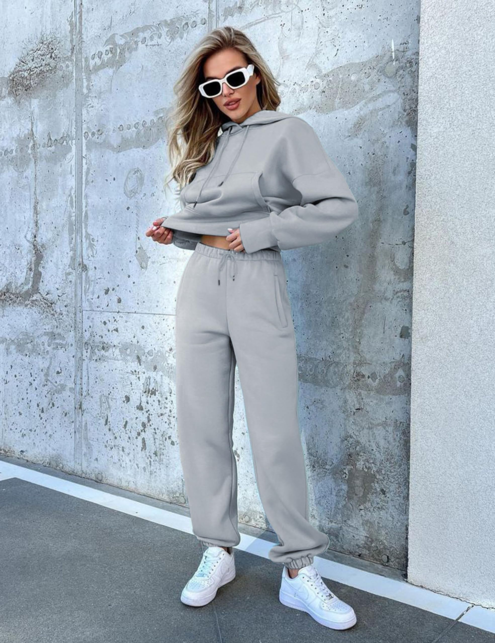 Snapklik.com : Ailoqing Sweat Suit For Women 2 Piece Set Fleece Crop ...