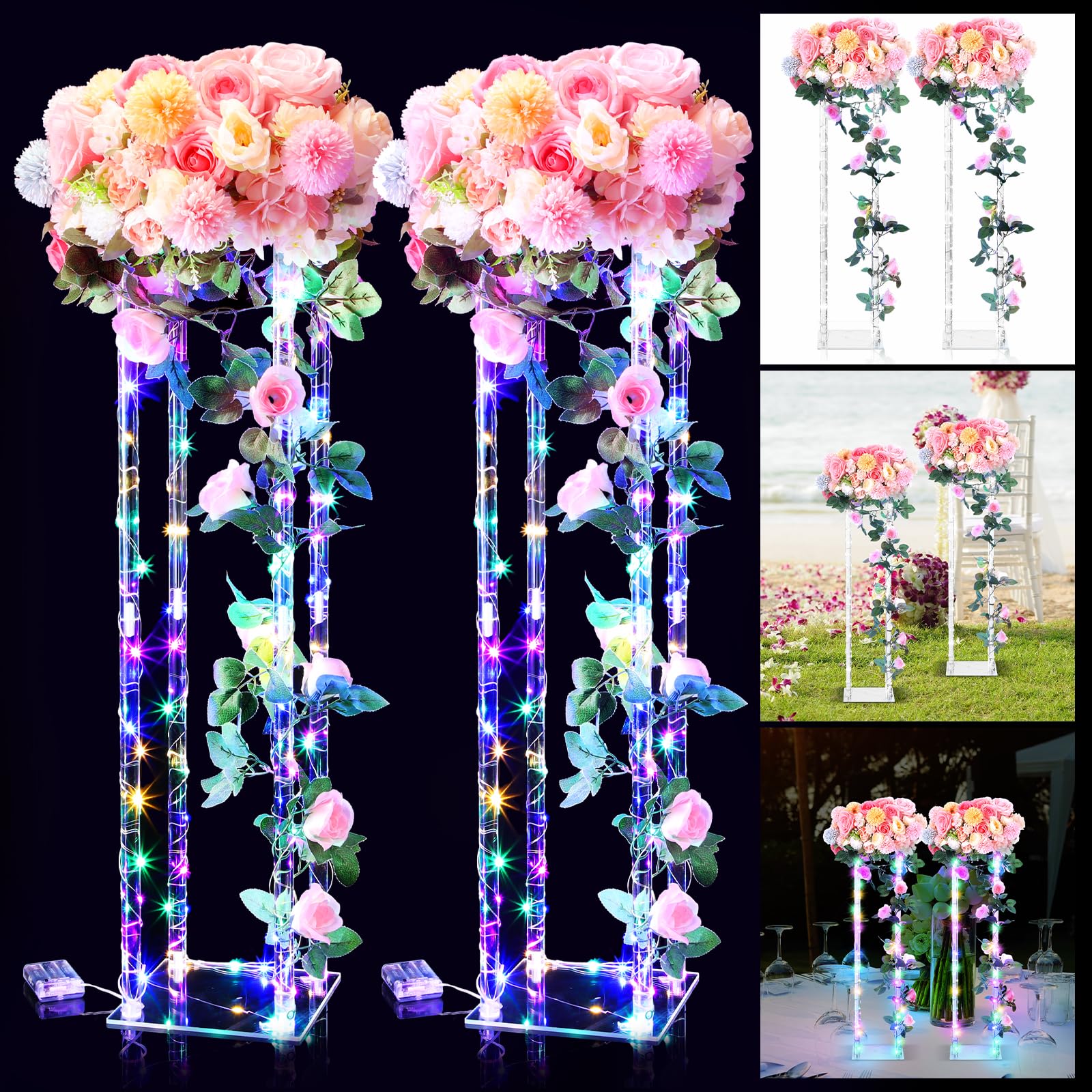 Lighted Flower Pedestals Wedding Pillar LED Lighting Stand Aisle
