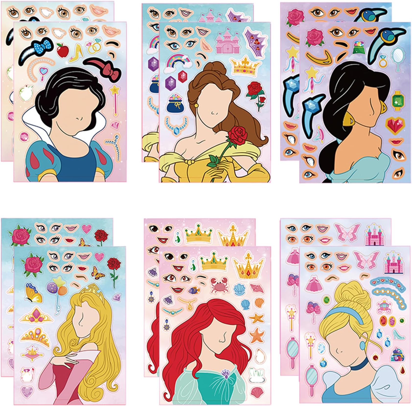 Amazon.com: Make Your Own Princess Toys Stickers Sheet, 12 Pcs Make a ...