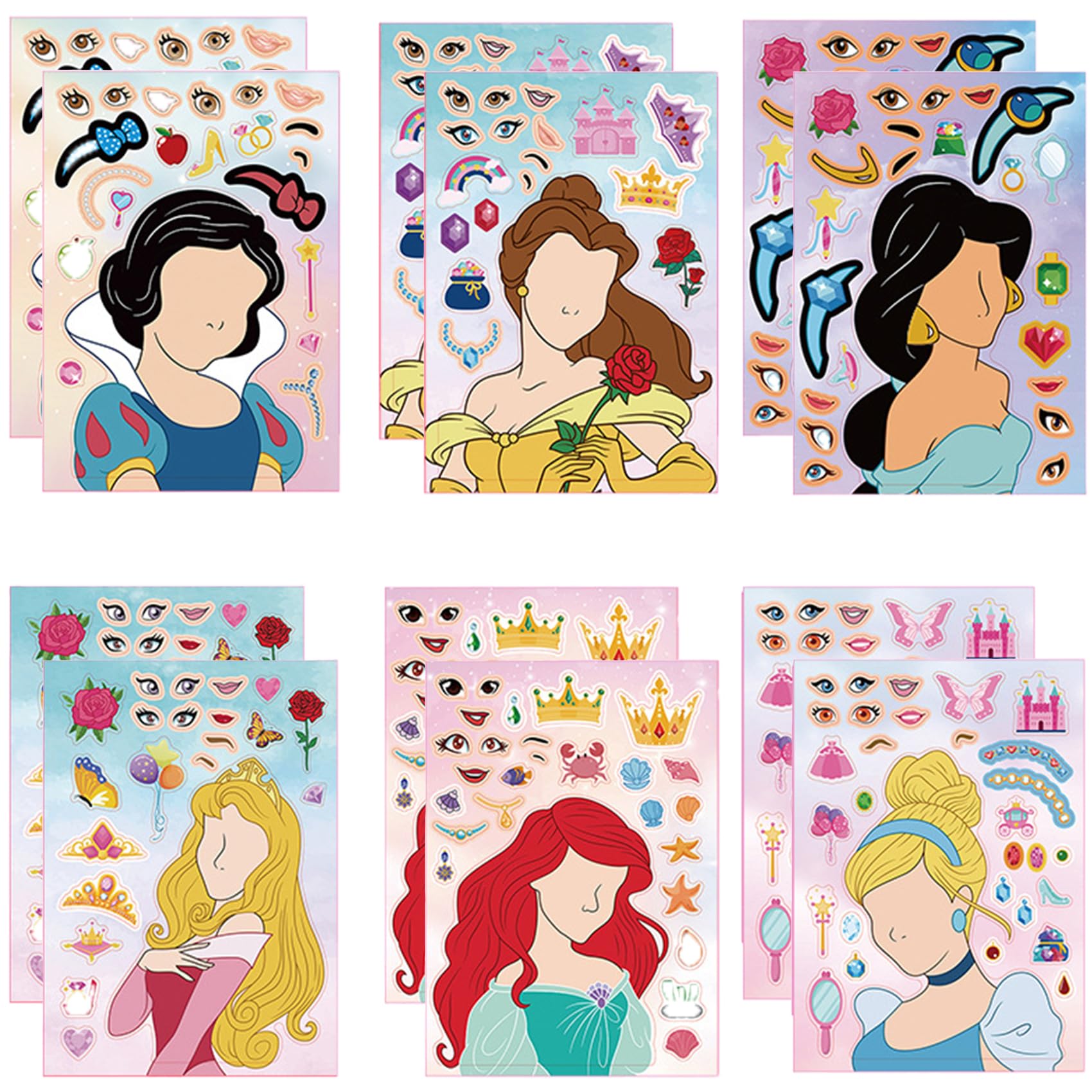 Make Your Own Princess Stickers Sheet, 12 Pcs Make a Face Stickers for ...