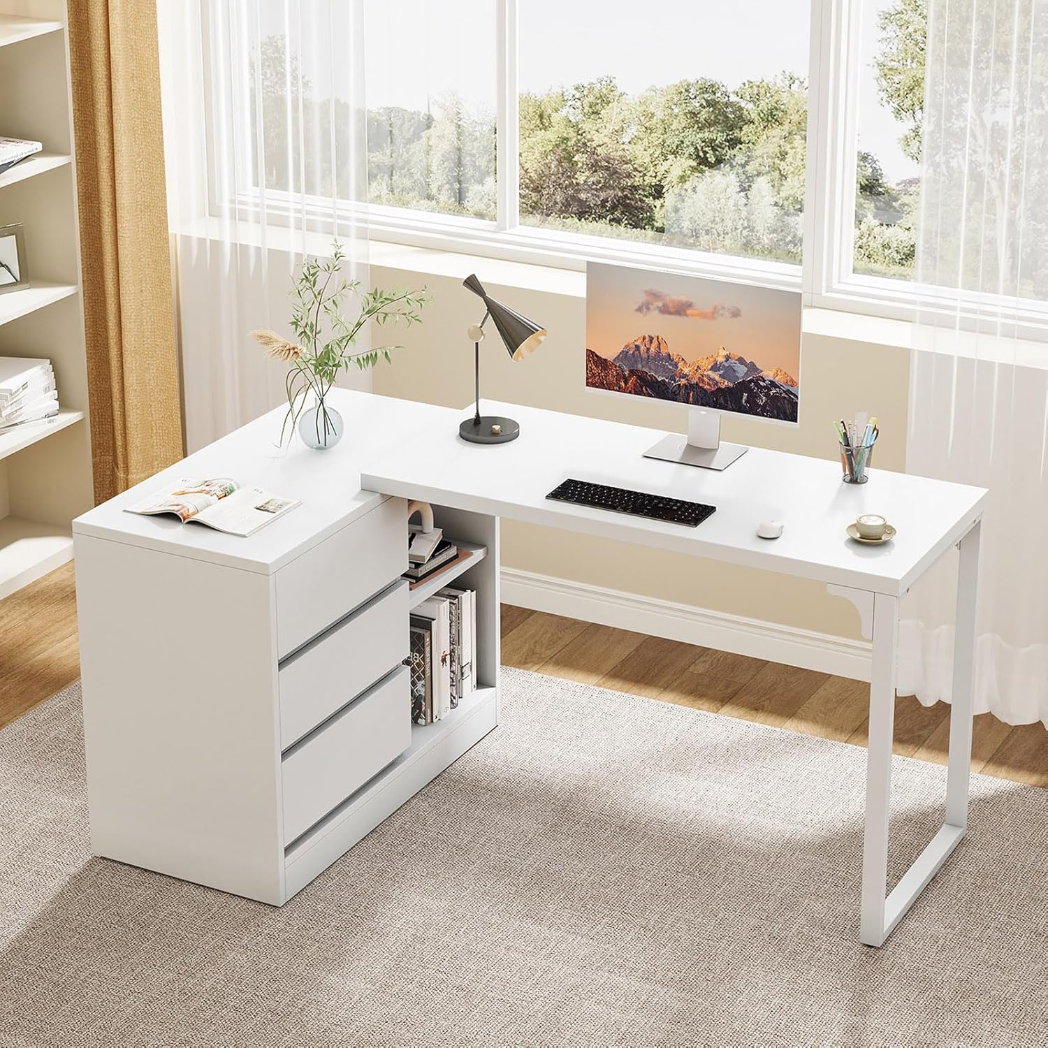 Amazon.com: Tribesigns L-Shaped Computer Desk with Drawers and Shelves ...