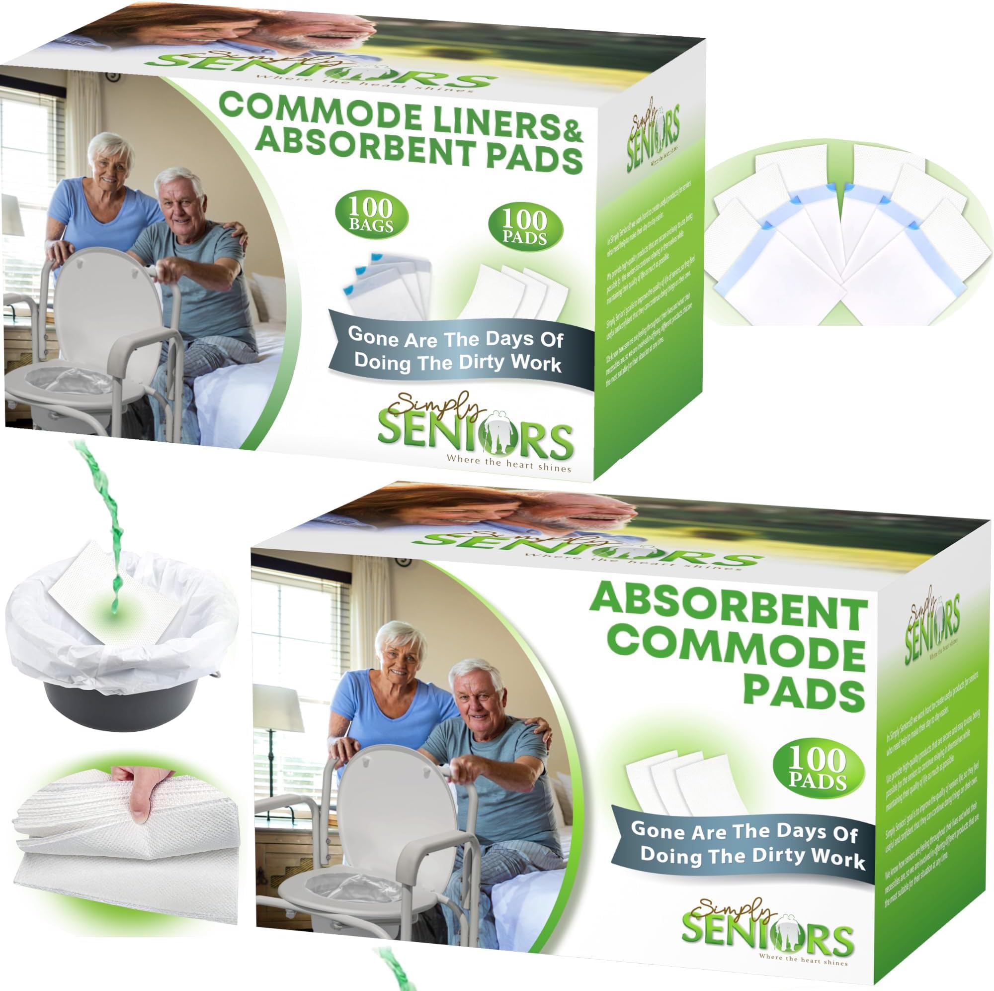 Amazon.com: 100 Commode Liners with 200 Absorbent Pads - Bedside ...