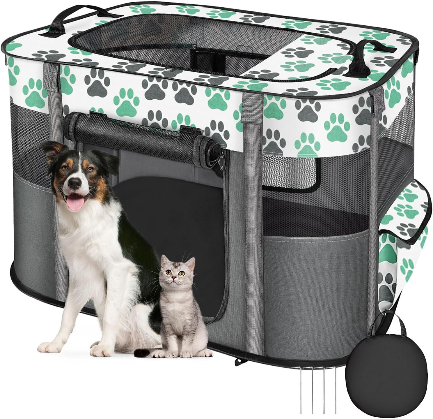 AUTOWT Portable Pet Playpen, Large Foldable Dog Cat Playpens Exercise ...
