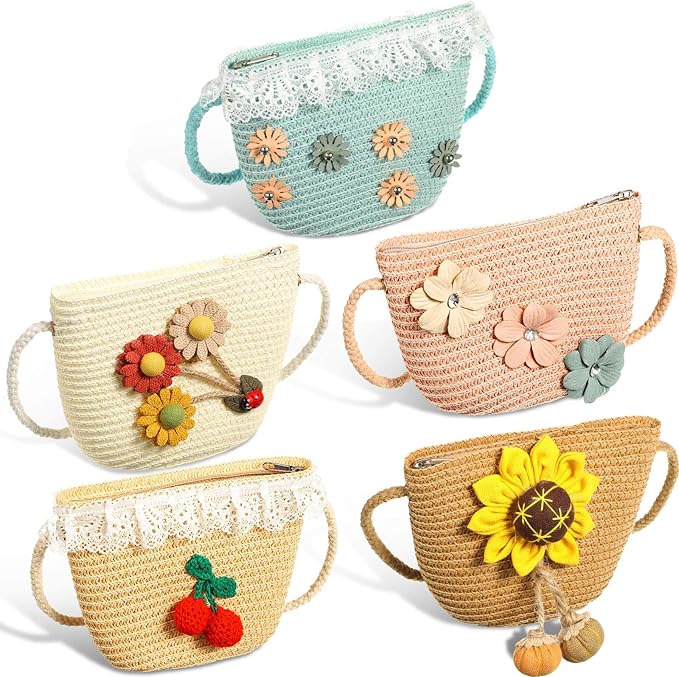 Amazon.com: Weewooday 5 Pieces Little Girls Straw Purses Sunflower ...