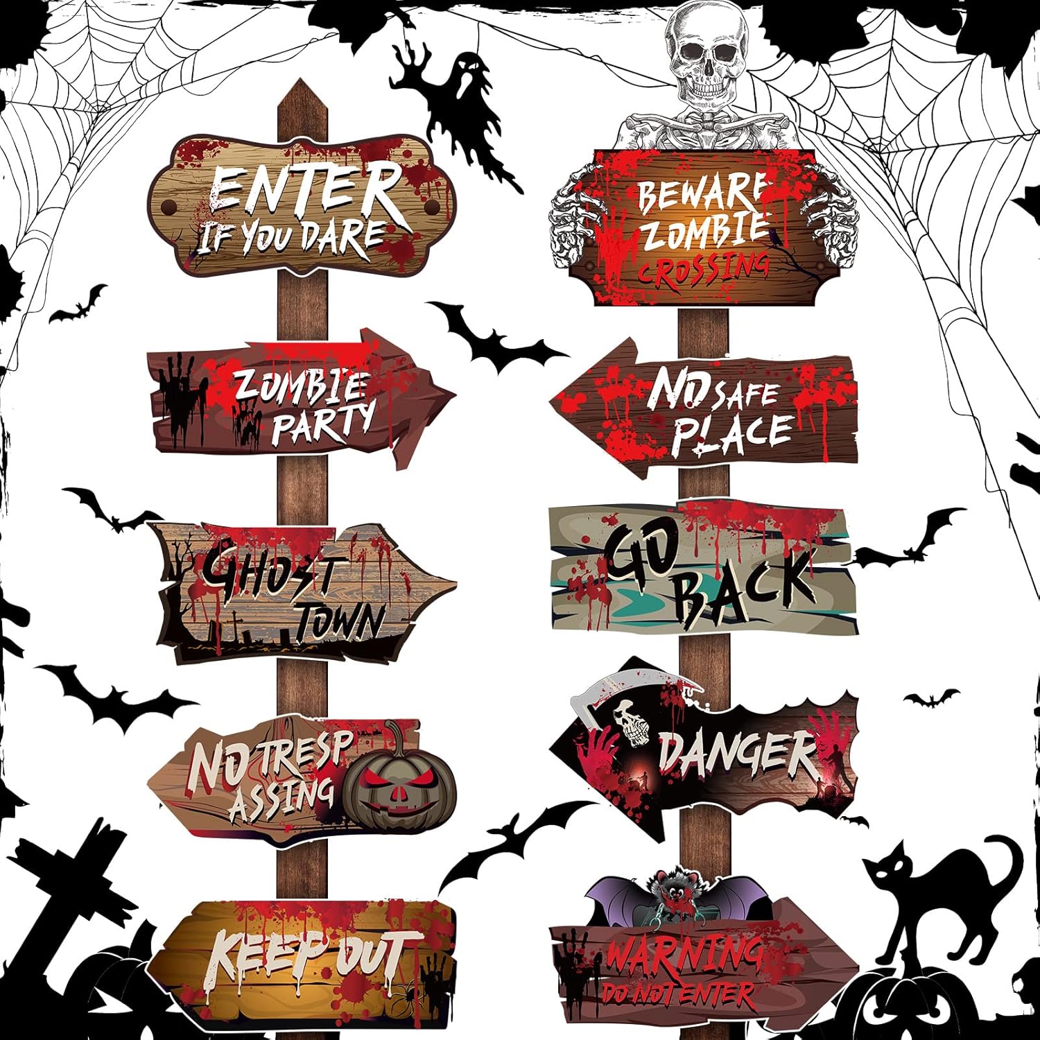 Amazon.com : 20 Pcs Halloween Beware Signs Halloween Yard Decorations ...
