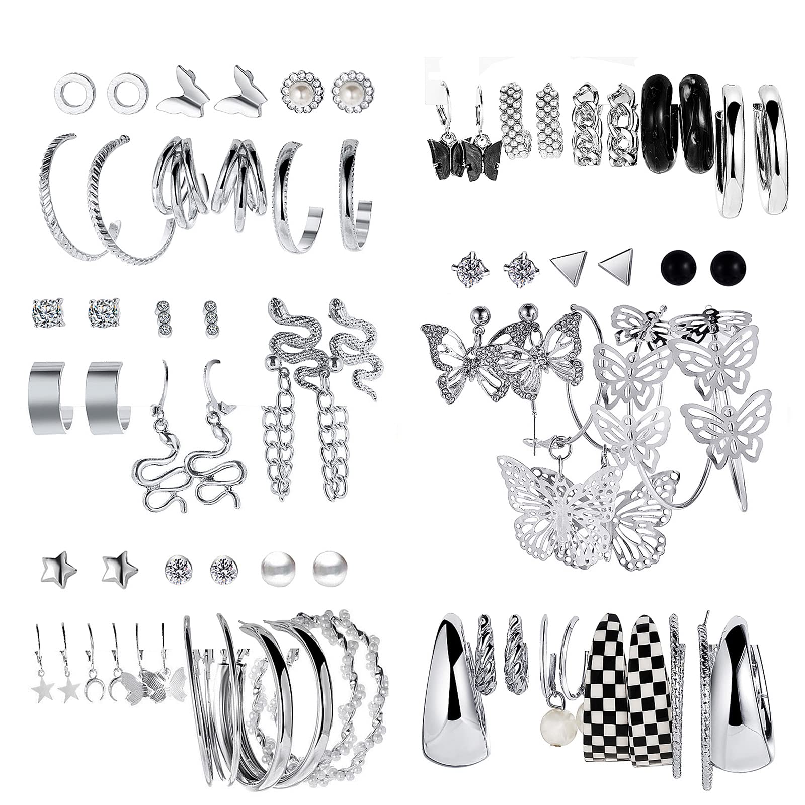 Amazon.com: JMScape 37 Pairs Silver Hoop Earrings Set for Women Multipack Fashion Drop Dangle ...