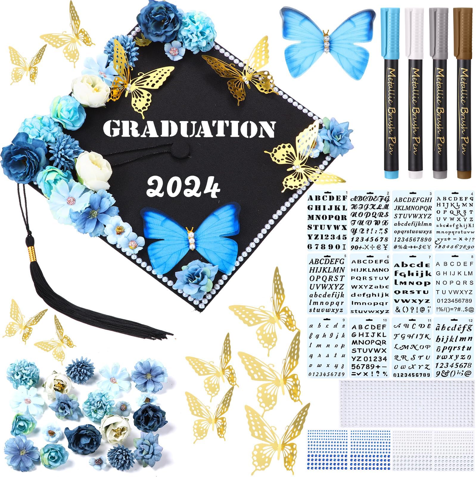 Amazon.com: TKNOUS Red DIY Graduation Cap Decorations Set - Faux Flower ...