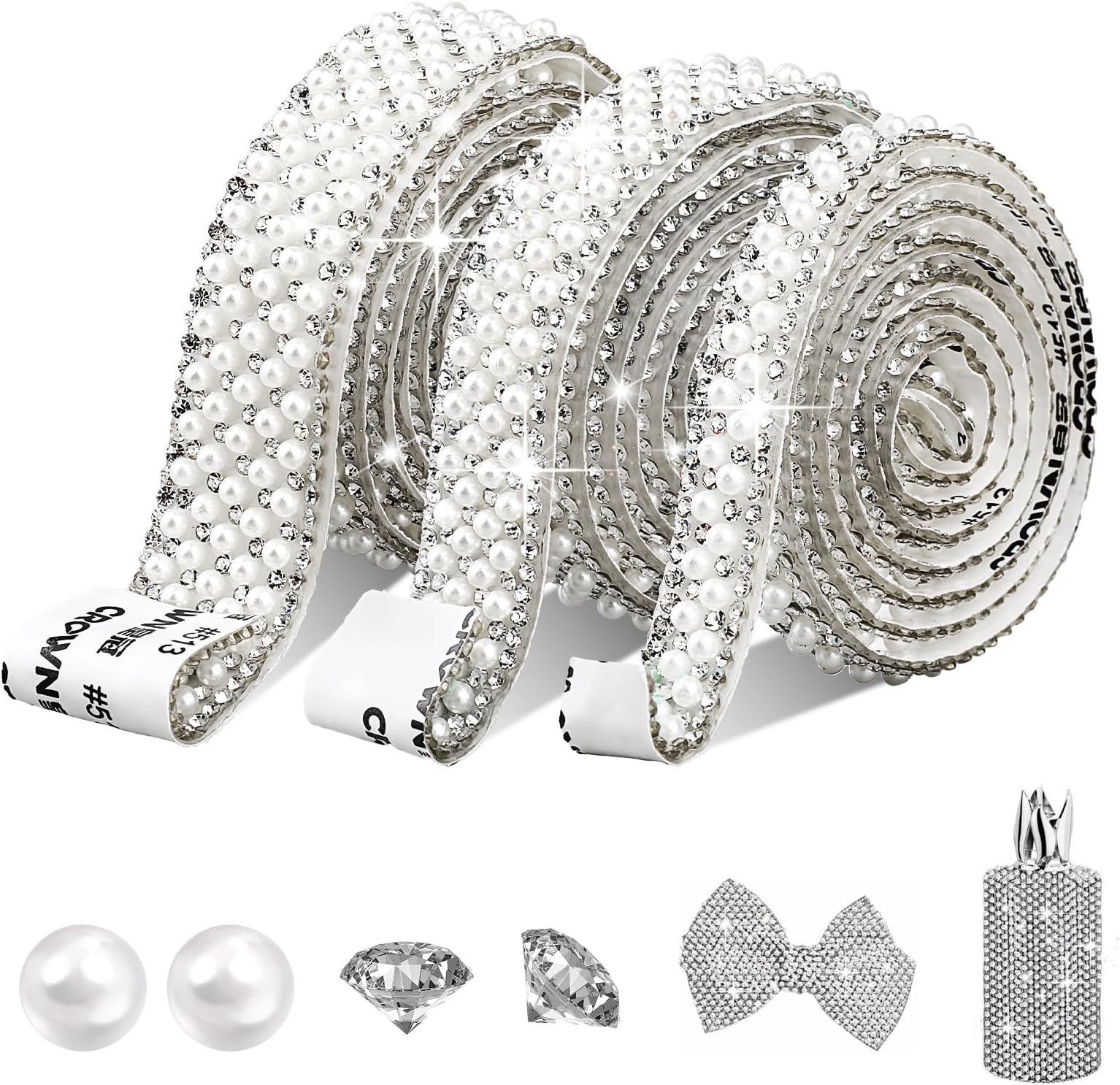 Amazon.com: Psyqtsuary 3 Rolls Pearl Ribbon Self Adhesive Pearl ...