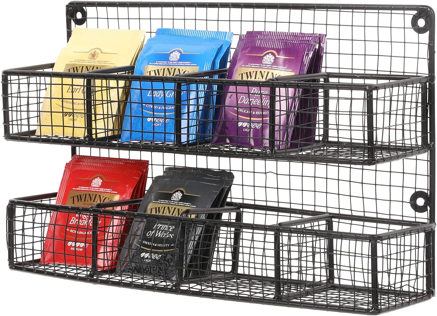 MyGift Rustic Matte Black Metal Mesh Wire Tea Bag Organizer Rack with 8 ...