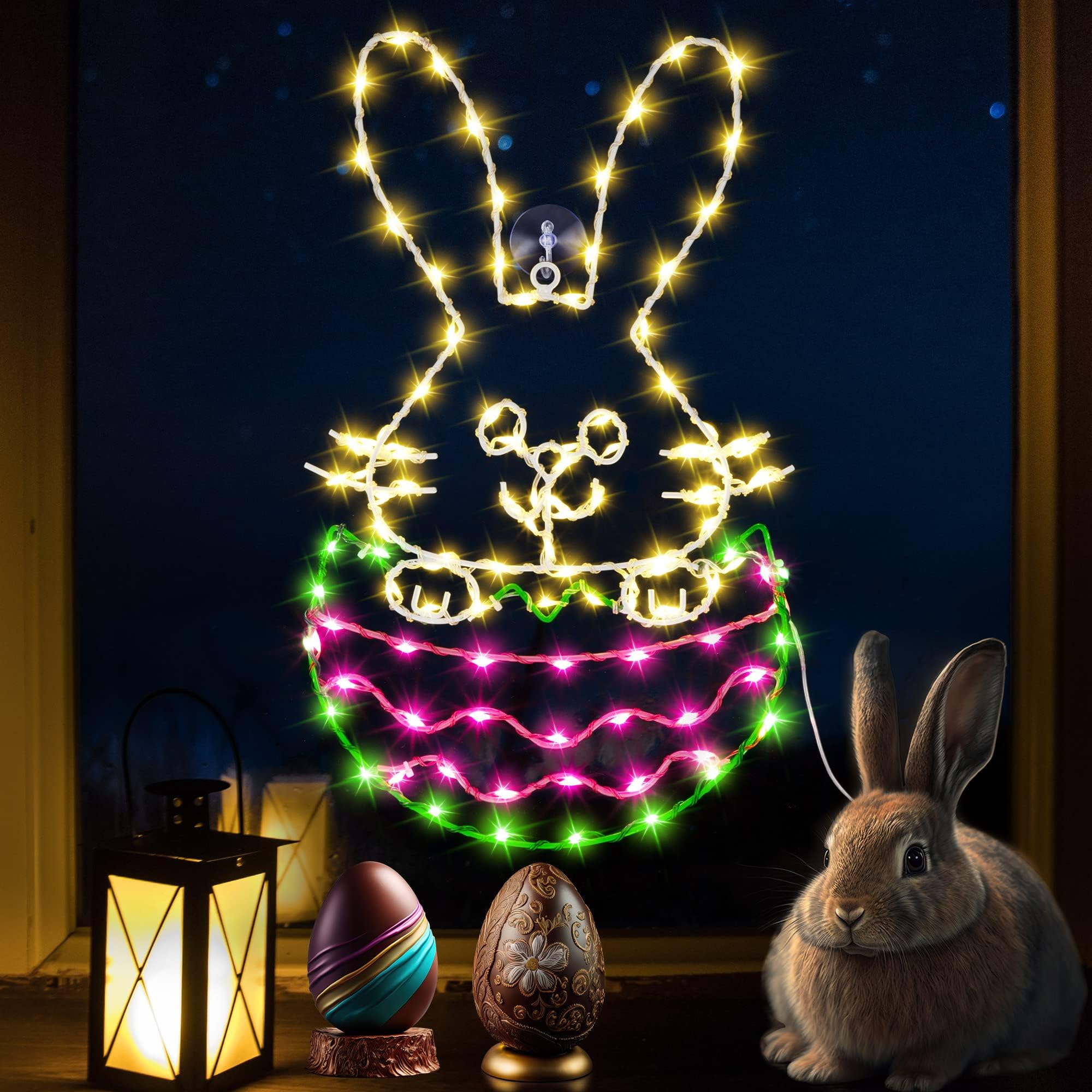 Amazon.com: Hiboom 16" Easter Egg Bunny Window Lights, Easter ...