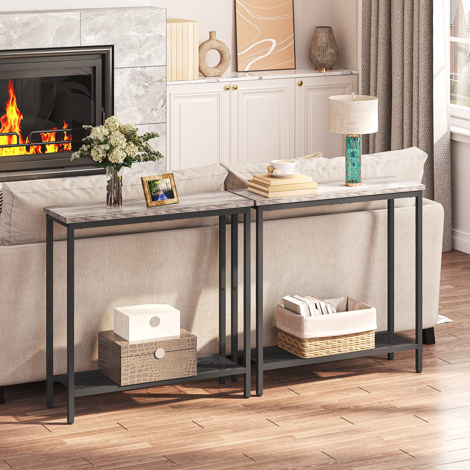 HOOBRO 29.5" Narrow Console Table, Small Entryway Table with Shelf ...